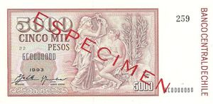Banknote: 5,000 Pesos (Chile(1975-2009 Issue) Wor:P-155d.3s