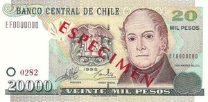 Banknote: 20,000 Pesos (Chile(1997-2008 Issue) Wor:P-159a.1s