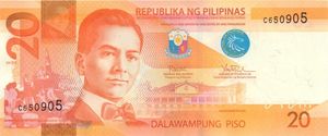 Banknote: 20 Piso (Philippines(2010-2022 "New Design" Issue) Wor:P-206b.2