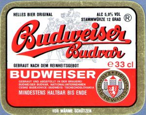 Drink Label: NH50I-Budweiser Budvar (Budweiser Budvar, N.C., Czech ...