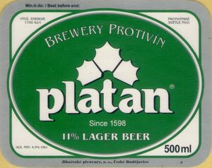 Drink Label: AE01-Platan Lager beer (Pivovar Platan Protivín, Czech ...