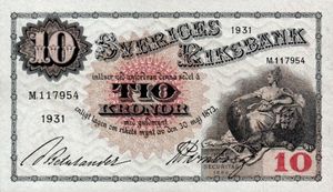 Banknote: 10 Kronor (Sweden(1914-1954 Issue) Wor:P-34n.1