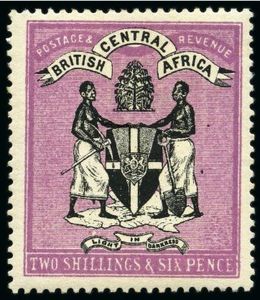 Stamp: Coat of Arms of BCA (coloured background) (British Central ...