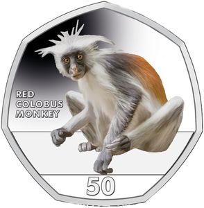 Coin: 50 Pence (Primates, Red Colobus Monkey) (Gibraltar(2015~2022 ...
