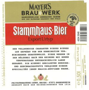 Drink Label: Stammhaus bier (Mayer's Brau Werk, Germany, Federal ...