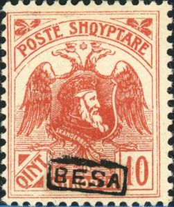 Stamp: Rectangle with BESA overprinted in black (Albania(Skanderbeg ...