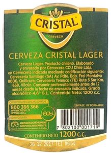 Drink Label: Cristal Cerveza (Embotelladoras CCU S.A., ChileCol:CL-BEER ...