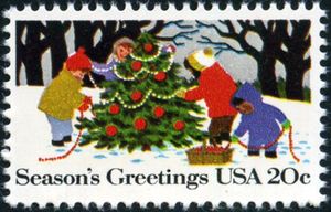 Stamp: Decorating a Christmas Tree (United States of America(Christmas ...