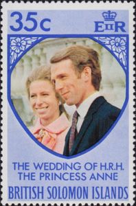 Stamp: Blue frame (Solomon Islands(Royal Wedding of Princess Anne (1973 ...