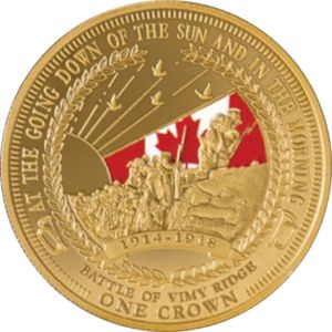Coin: 1 Crown (Ode Of Remembrance, Battle of Vimy Ridge) (Tristan da ...