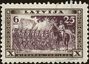 Stamp: Troops on the March (Latvia(Militia Maintenance Fund - AIZSARGI ...