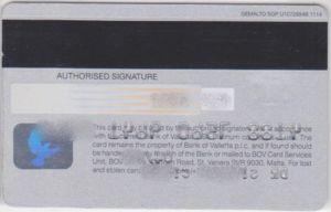 Bank Card: Visa (Bank of Valletta p.l.c., MaltaCol:MT-VI-0011