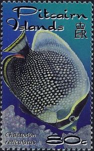 Stamp: Reticulated Butterflyfish (Chaetodon reticulatus) (Pitcairn ...
