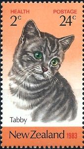 Stamp: Tabby Shorthair (Felis silvestris catus) 24c +2c (New Zealand ...
