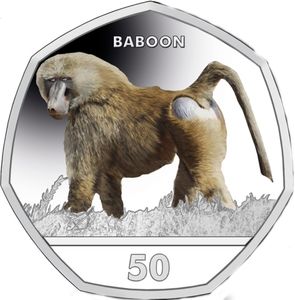 Coin: 50 Pence (Primates, Baboon) (Gibraltar(2015~2022 - Elizabeth II ...