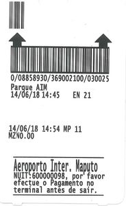 Bilhete de Transporte: Aeroporto Inter. Maputo (Aeroportos de ...