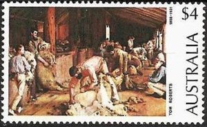 Stamp: Shearing the Rams, Tom Roberts (Australia(Paintings) Mi:AU 548 ...