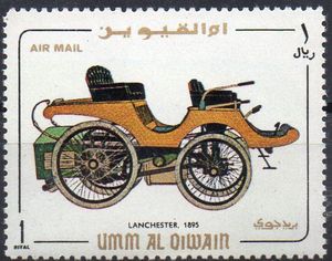 Stamp: Lanchester 1895 (Umm al-Qiwain(Old Cars) Mi:UM 376A,Yt:UM PA24D ...