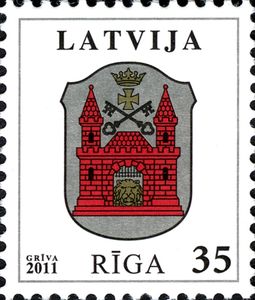 Stamp: Coat of Arms of Riga (Latvia(Definitive Issue - Coats of Arms ...