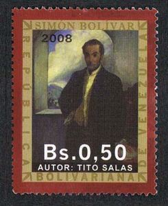 Stamp: Portrait by Tito Salas (Venezuela(Portraits of Simón Bolivar) Mi ...
