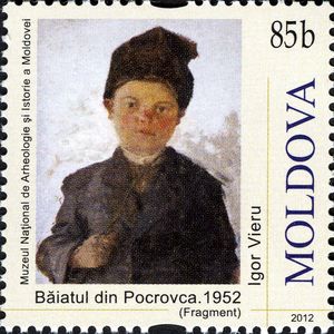 Stamp: Boy from Pocrovca, by Igor Vieru (1952) (Moldova(Portraits of ...