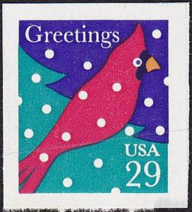 Stamp: Cardinal in Snow (United States of America(Christmas 1994) Mi:US ...