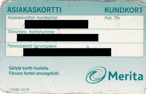 Bank Card: Merita asiakaskortti (Merita Bank Ab, FinlandCol:FI-GM-0019