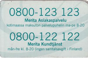 Bank Card: Merita asiakaskortti (Merita Bank Ab, FinlandCol:FI-GM-0019
