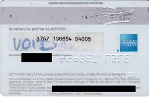 Bank Card: American Express (American Express Sweden, Sweden) Col:SE-AE ...