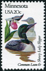 Stamp: Minnesota - Common Loon, Showy Lady Slipper (United States of ...