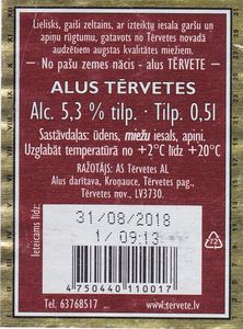 Štítok z nápoja: Tervete (Tervetes AL, LotyšskoCol:LV-BEER-000112