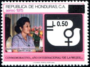 Stamp: Mrs. Arellano and IWY emblem Surcharged (Honduras(Surcharged ...