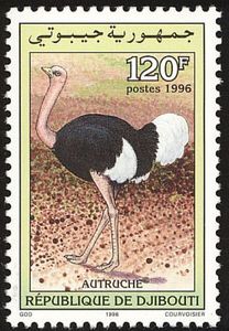 Stamp: Ostrich (Struthio camelus) (Djibouti) (Fauna 1996) Mi:DJ 621,Sn ...