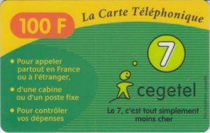Phonecard: Green 7 Cegetel 100F (SFR & Cegetel (France), France(Cegetel ...
