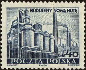 Stamp: Steelworks, Nowa Huta Perf 12¾ x 12½ (Poland(Heavy Industry) Mi ...