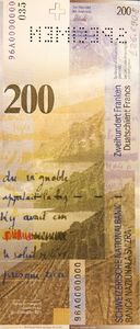 Billete de Banco: 200 Franken/Francs/Franchi (Suiza(1994-2014 Issue ...
