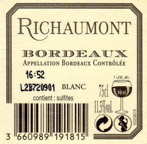 Drink Label: Bordeaux AOC Richaumont (Maison Johanès Boubée, FranceCol ...