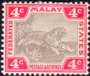 Stamp: Tiger (Panthera tigris) (Malaya, Federated Malay States(Tiger ...