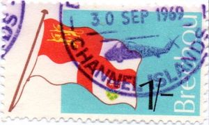 Stamp: Flag with blue background (Brecqhou (Brechou) Island: Cinderella ...