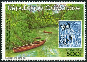 Stamp: First Gabon stamps (Gabon) (Centenary of first Gabon stamps) Mi ...