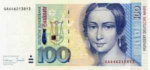 Banknote: 100 Deutsche Mark (Germany, Federal Republic(1996 Issue) Wor ...
