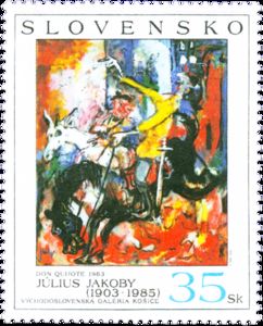 Stamp: Don Quijote, by Július Jakoby (Slovakia(Art (2004)) Mi:SK 495,Sn ...