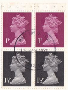 Stamp: Pane from the first 10p Decimal-Value Booklet (United Kingdom of Great Britain & Northern ...