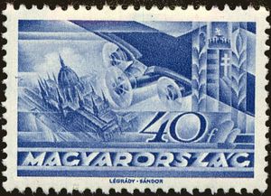 Stamp: Plane over Parliament (Hungary(Airmail) Mi:HU 531,Sn:HU C38,Yt ...
