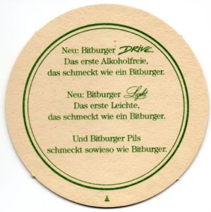 Beer Coaster: Bitburger (Bitburger Brauerei, Germany, Federal ...