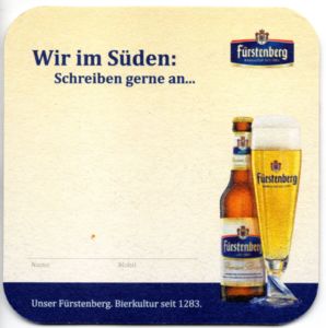 Bierdeckel: Furstenberg (Fürstlich Fürstenbergische Brauerei GmbH ...