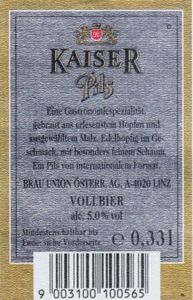 Etiqueta de Bebida: Kaiser Pils (Brau Union Österreich AG, ÁustriaCol ...