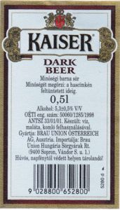 Drink Label: Kaiser Dark Beer (Brau Union Österreich AG, AustriaCol:AT ...
