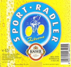 Drink Label: Kaiser Sport Radler (Brau Union Österreich AG, AustriaCol:AT-BEER-003207