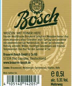 Drink Label: Bosch Weizen (Brauerei Bosch GmbH & Co KG, Germany, Federal RepublicCol:DE-BEER-002286